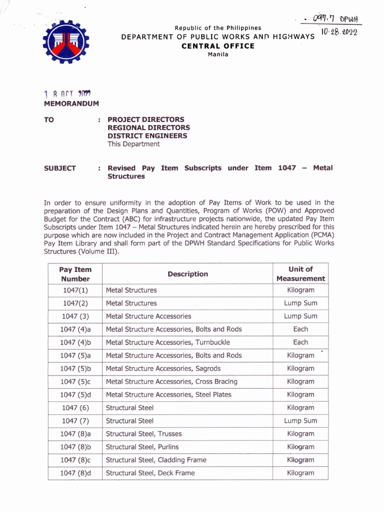 Memo 097.7 - 101822 - Revised Pay Item Subscripts Under Item 1047 ...