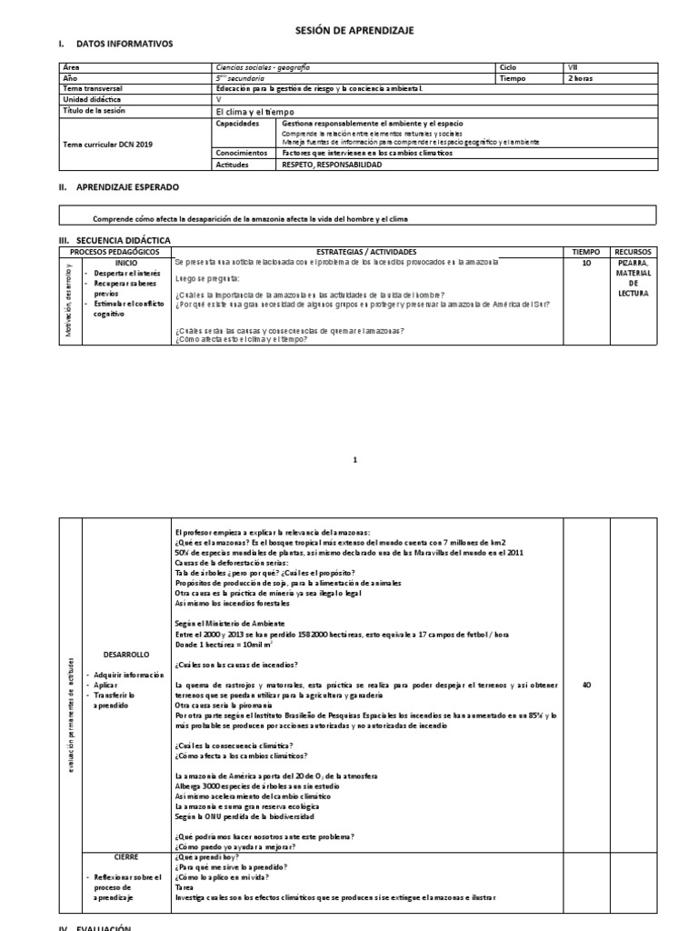 SESION GEOGRAFIA 5 Sec El Clima y El Tiempo | PDF | Deforestación ...