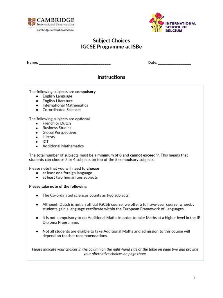 IGCSE Subject Choice Form 2022 | PDF | Educational Stages IGCSE Subject Choice Form 2022 | PDF | Educational Stages