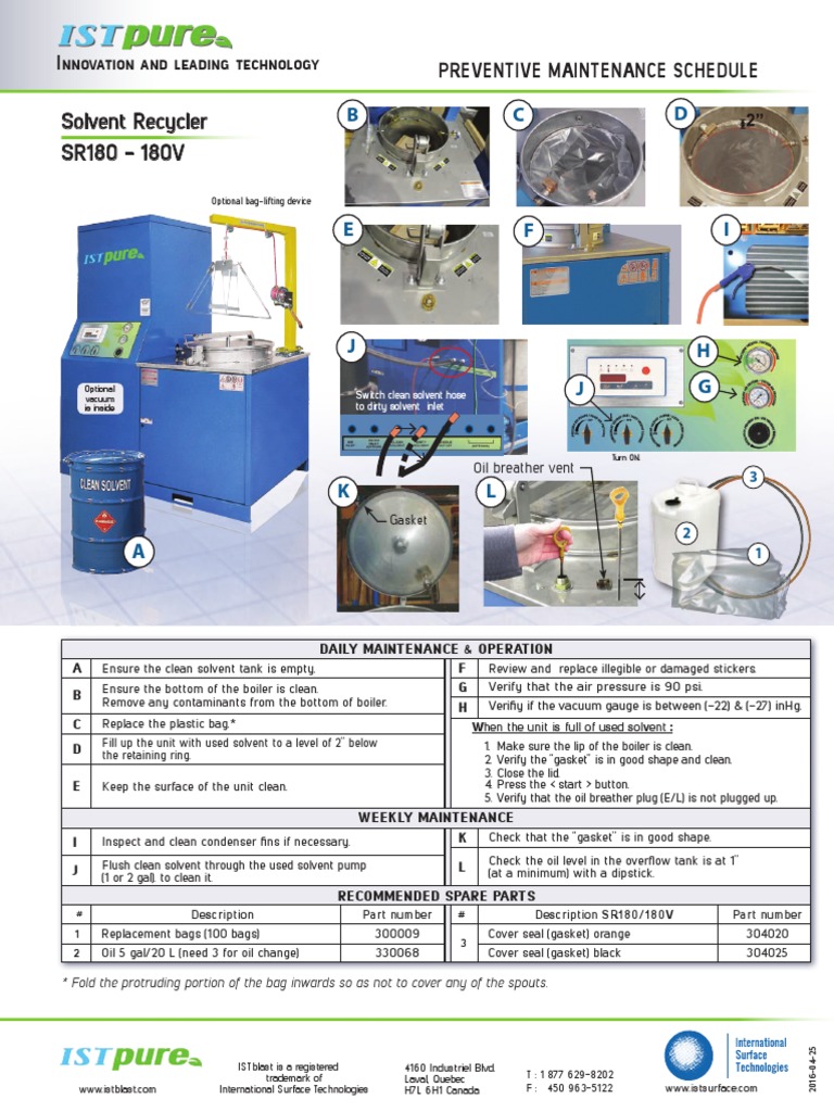 Solvent Recycler Maintenance Sheet - SR180-180V - en | PDF | Equipment | Physical Sciences
