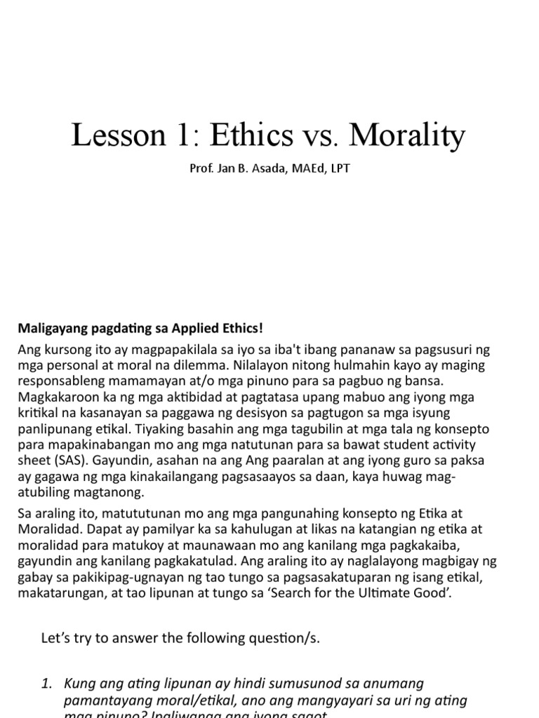 Ethics Lesson 1 | PDF
