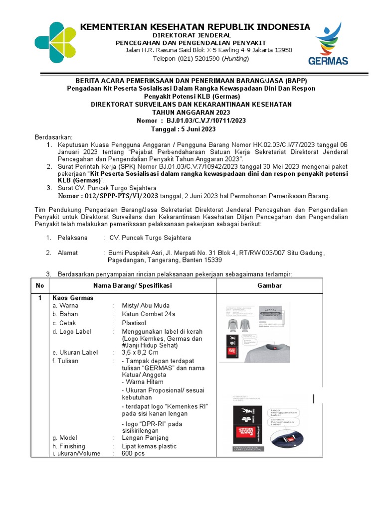 Format Bapp, Bast, Bap Germas Tegal | PDF