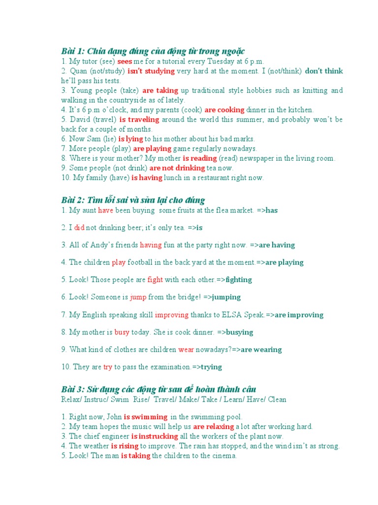 Present Progressive Exercises PDF | PDF