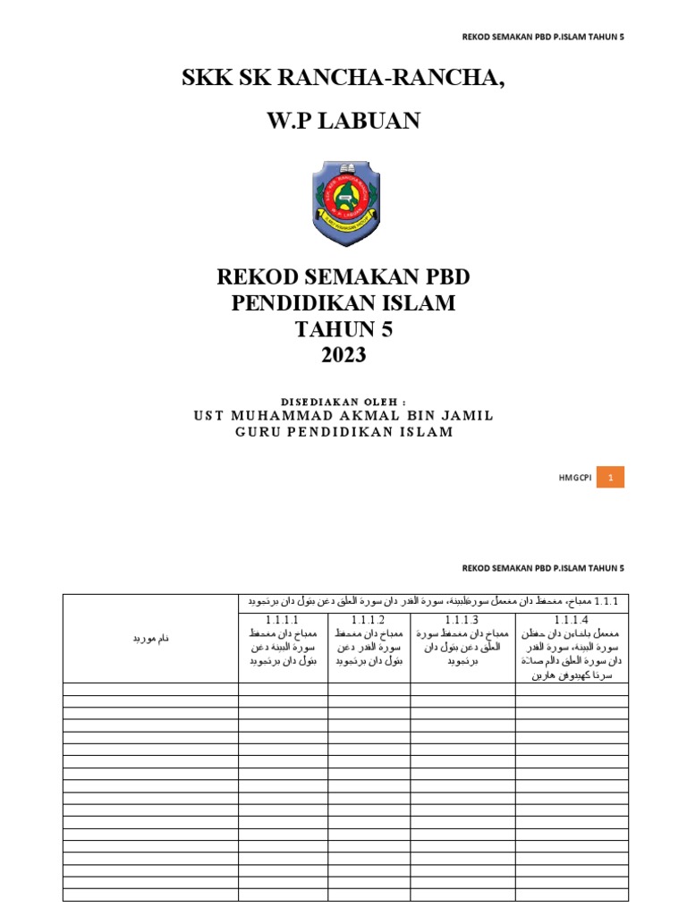 Rekod Semakan PBD P.islam T5 2020 | PDF
