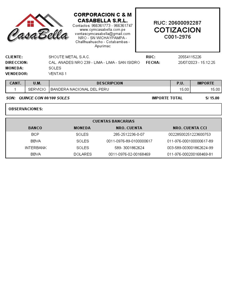 Cotizacion C001 2976 20230720 | PDF