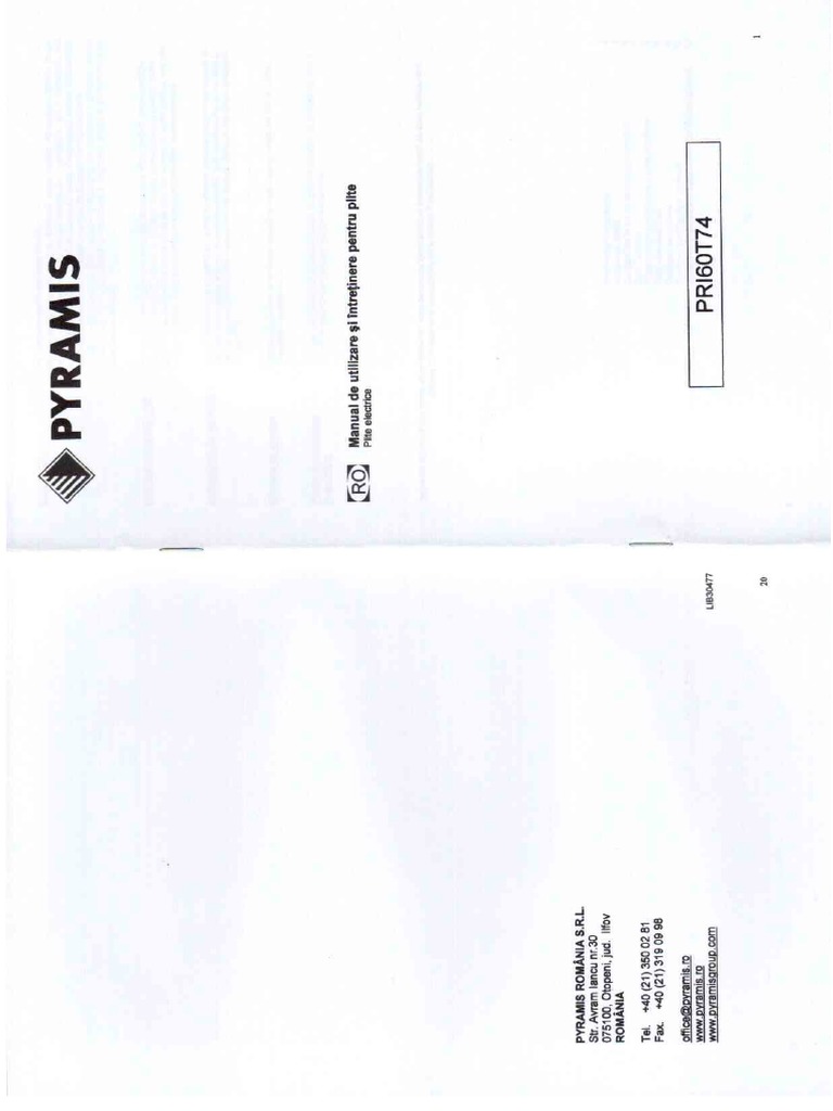 Manual de Utilizare Plita Pyramis 3015269 M | PDF