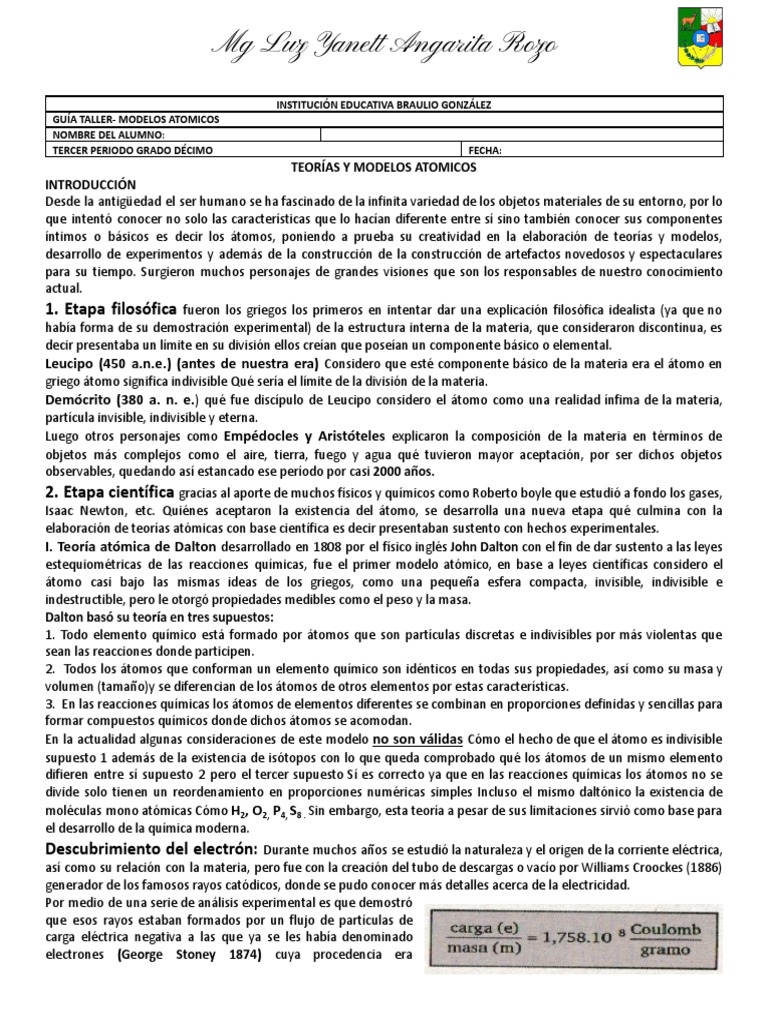 Guia-Taller Modelos Atómicos | PDF | Núcleo atómico | Átomos