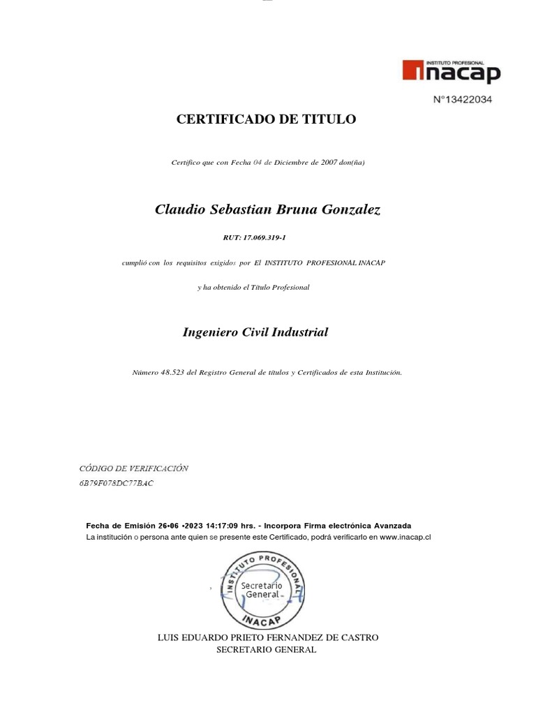 Certificado Titulo | PDF | Tecnología