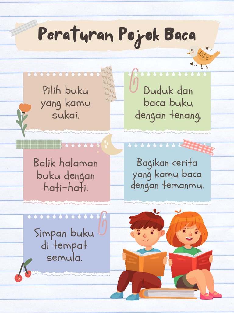 Berwarna Ilustrasi Peraturan Pojok Baca Poster Edukasi | PDF | Puisi