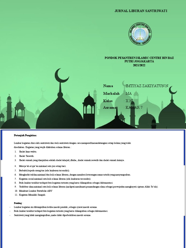 Revisi Jurnal Liburan Santriwati Ma Kelas 10 | PDF