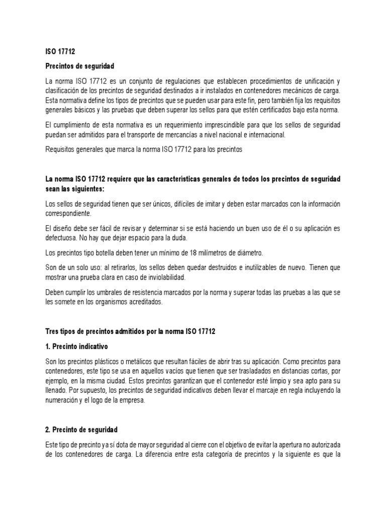 Norma ISO 17712: Precintos de Seguridad | PDF