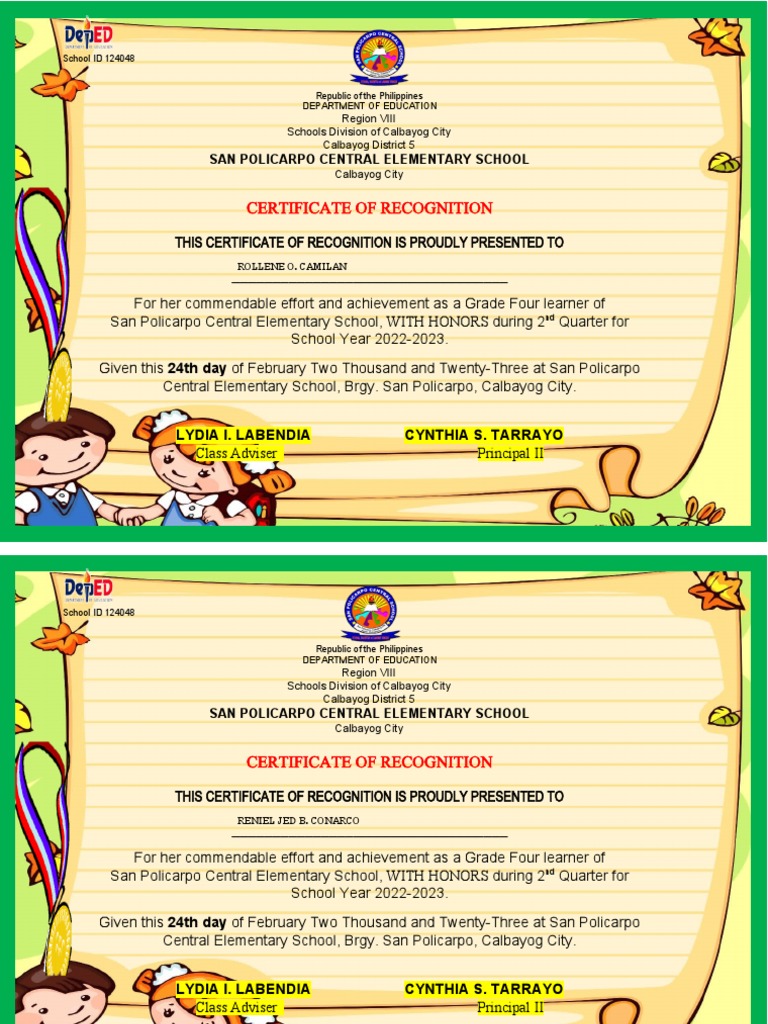 Maam Lydia Certificate of Recognition | PDF | Philippines | Public ...