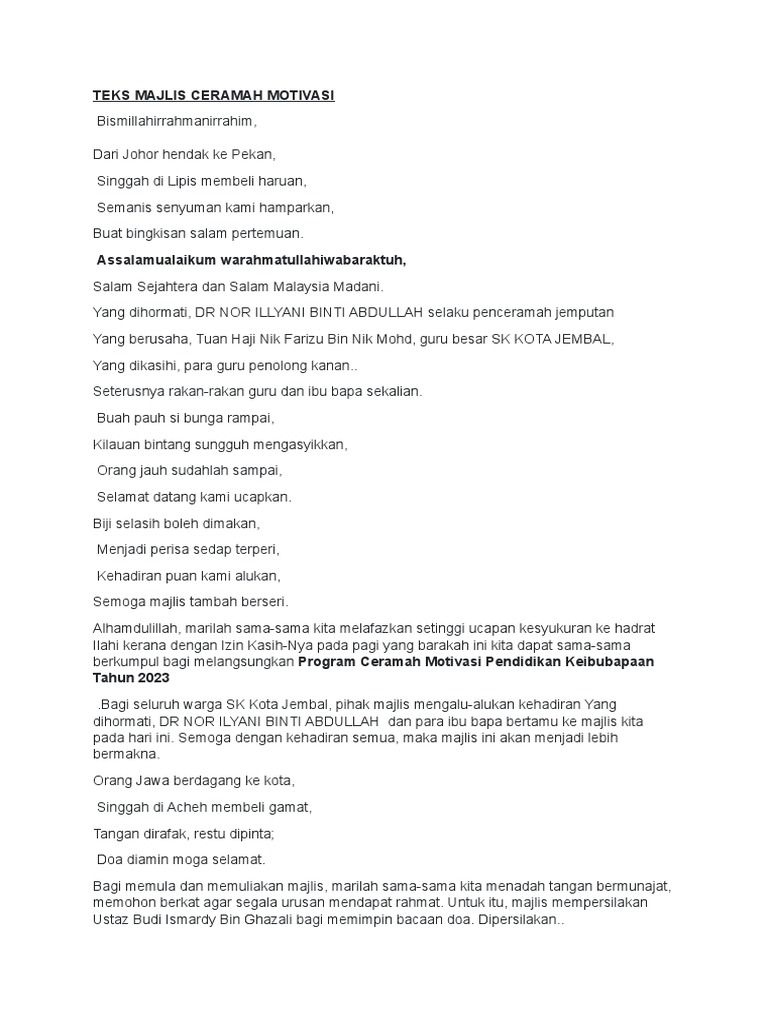 Teks Majlis Ceramah Motivasi | PDF