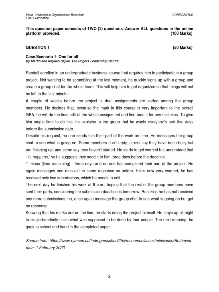 Final Exam Question MCOB 2023 Set 1 Questions | PDF | Leadership | Behavior