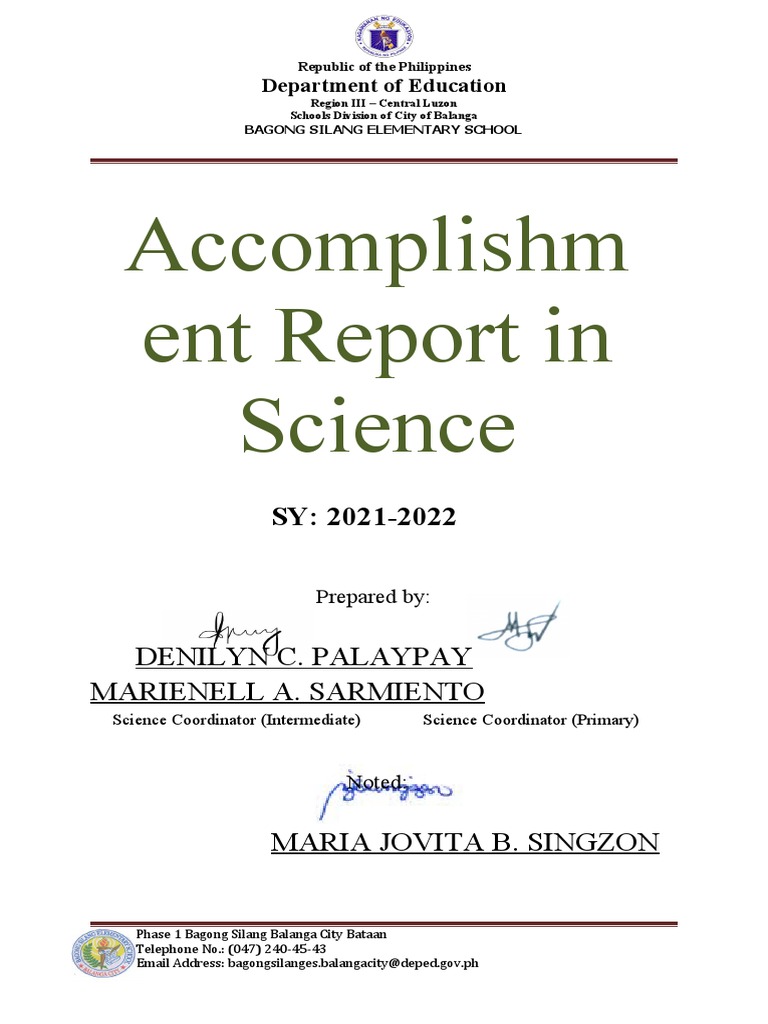 Science Accomplishment Report 2021-2022 | PDF | Learning | Waste Management