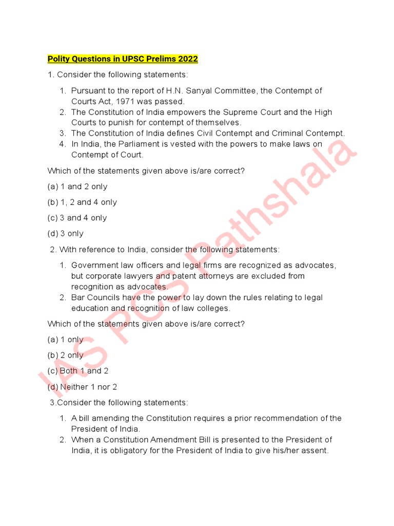 UPSC Prelims 2022 Polity Questions | PDF | Supreme Court Of India ...