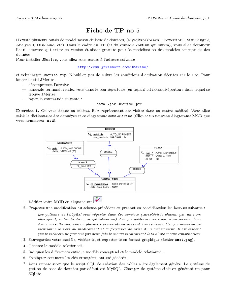 Utilisation de JMerise en TP Bases de données | PDF | Bases de données | SQL