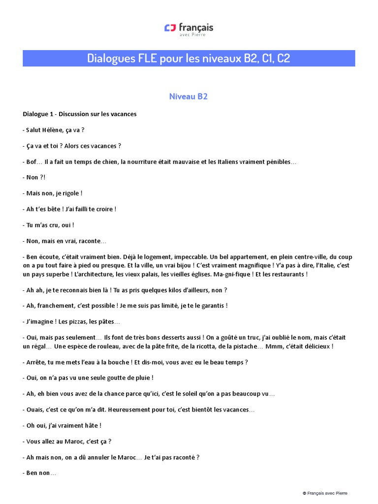 Dialogues FLE : B2 à C2 en français | PDF | Langue française | Paris