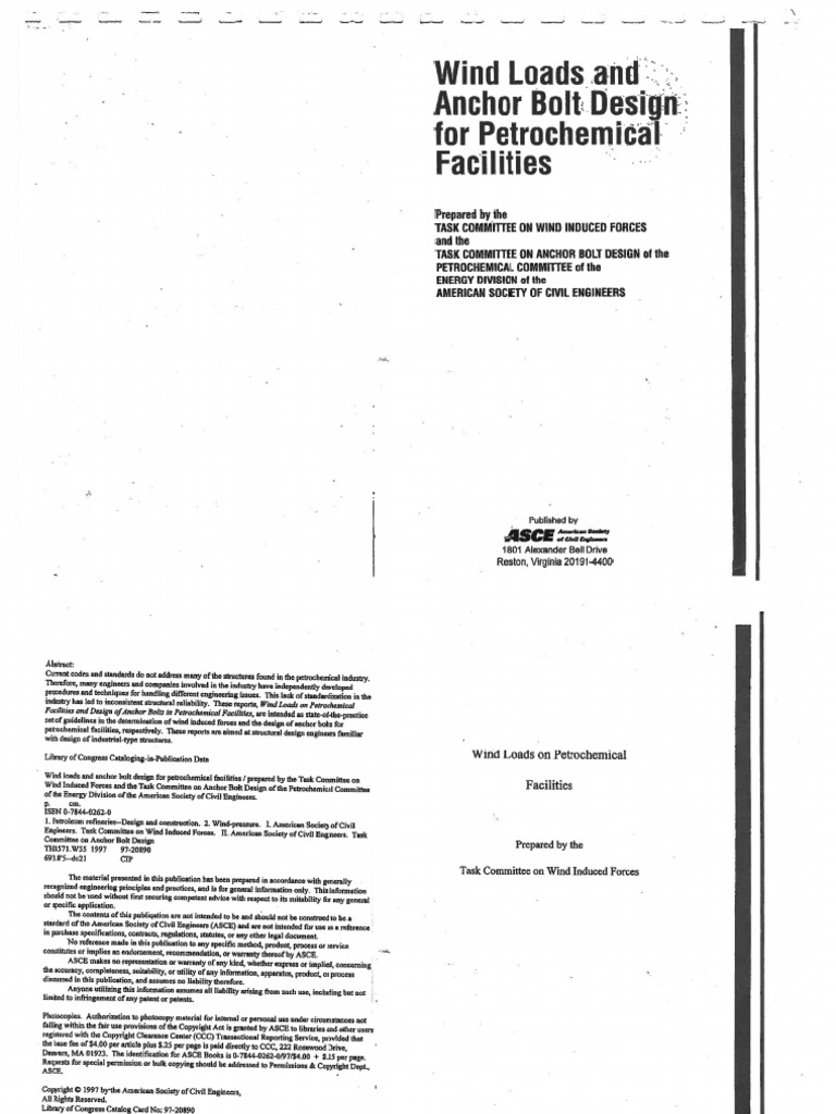 Wind Loads and Anchor Bolt Design For Petrochemical Facilities | PDF