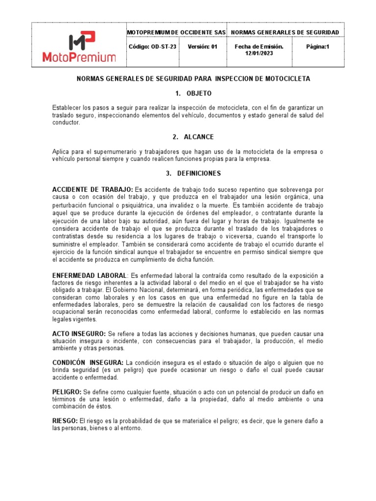 Normas de Seguridad Inspeccion Motocicleta | PDF
