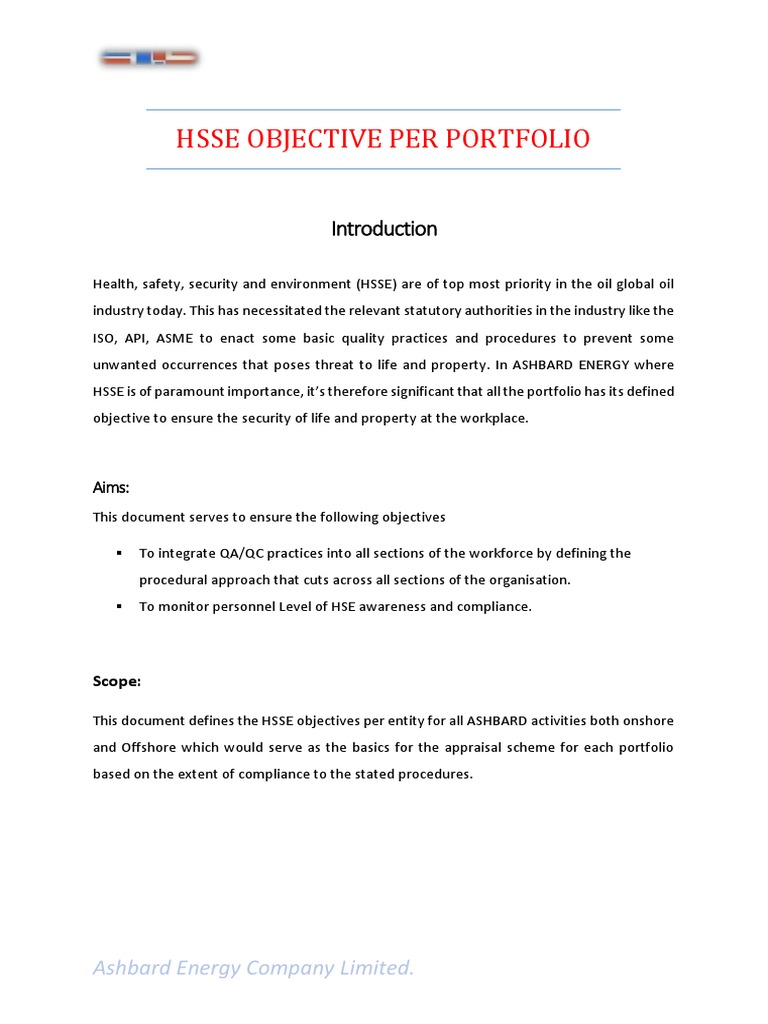 Hsse Objective Per Portfolio | PDF | Safety | Regulatory Compliance