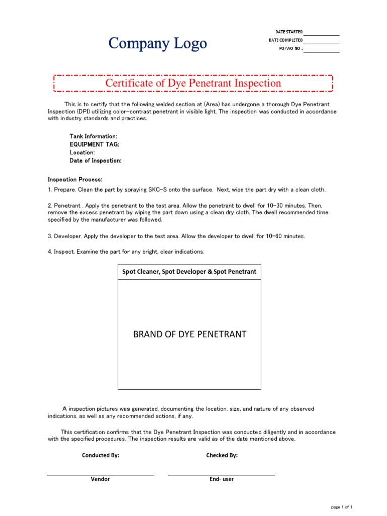 Dye Penetrant Inspection Report | PDF