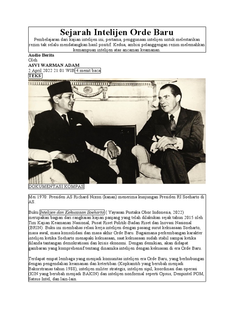 File 1 Sejarah Intelijen Orde Baru | PDF | Ilmu Sosial