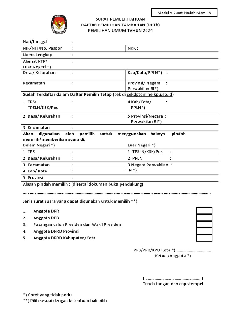 Surat Keterangan Pindah Memilih | PDF | Politik