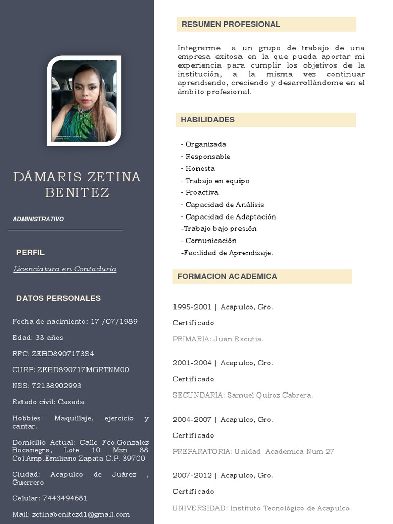 Curriculum Vitae Damaris Zetina Benitez Actual | PDF | Business | Economias