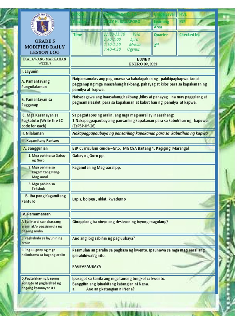 DLL ESP 5 2nd QUARTER Week 7 | PDF