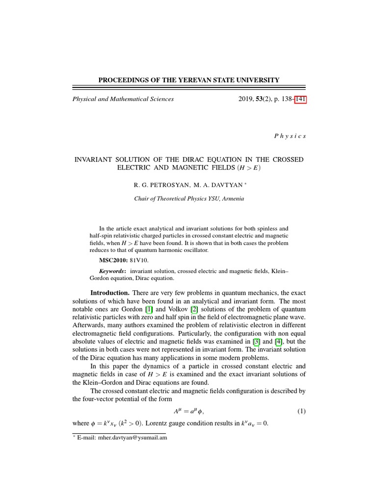 Invariant Solution Of The Dirac Equation In The Crossed Electric And Magnetic Fields Pdf