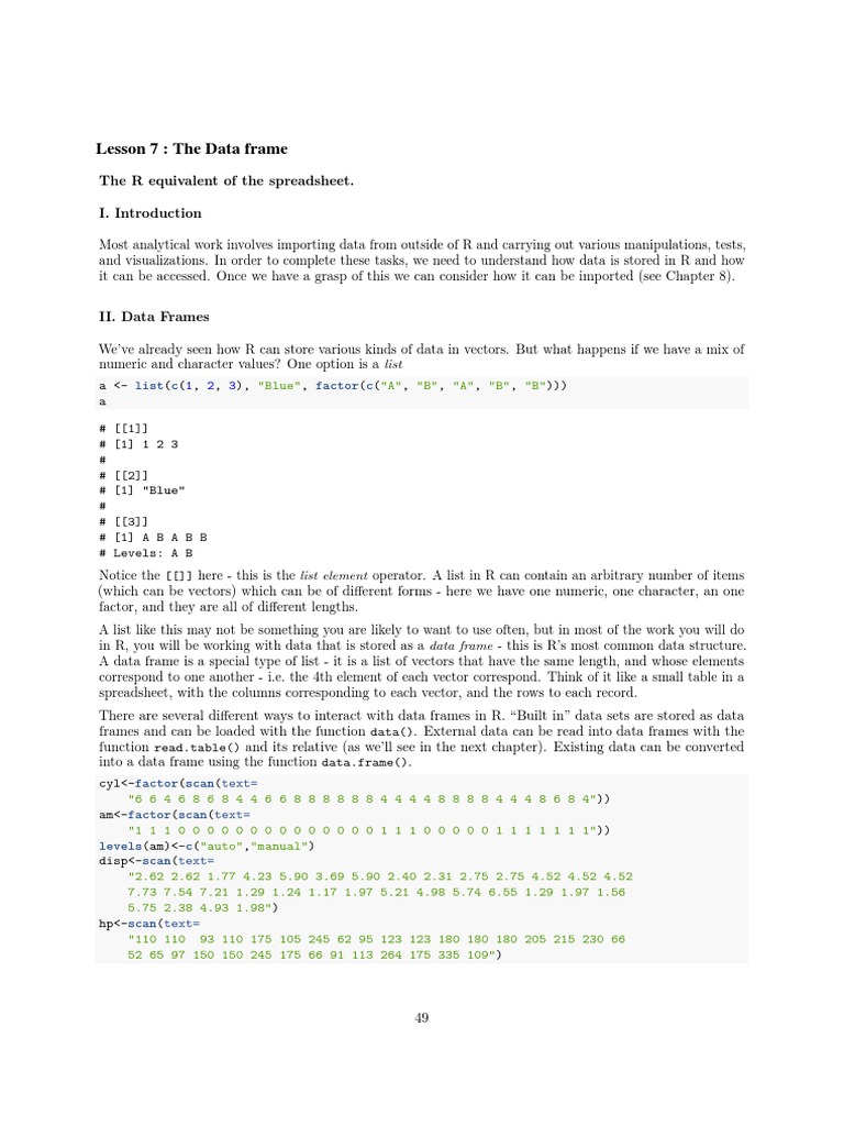 Lesson 7 - The Data Frame | PDF | Computing | Computer Science