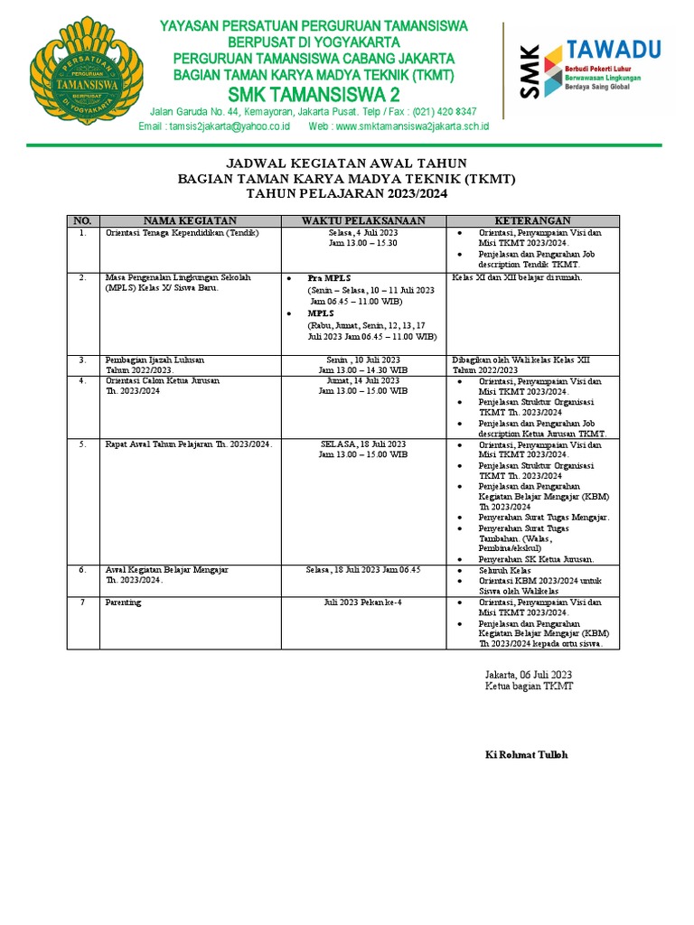 Kegiatan Awal Tahun TKMT Tahun 2023 v2 | PDF