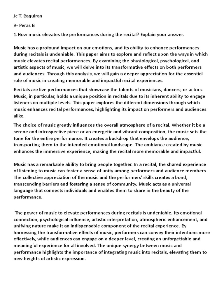 Mapeh Recital Reflection Grade 9 | PDF | Injury | Violin