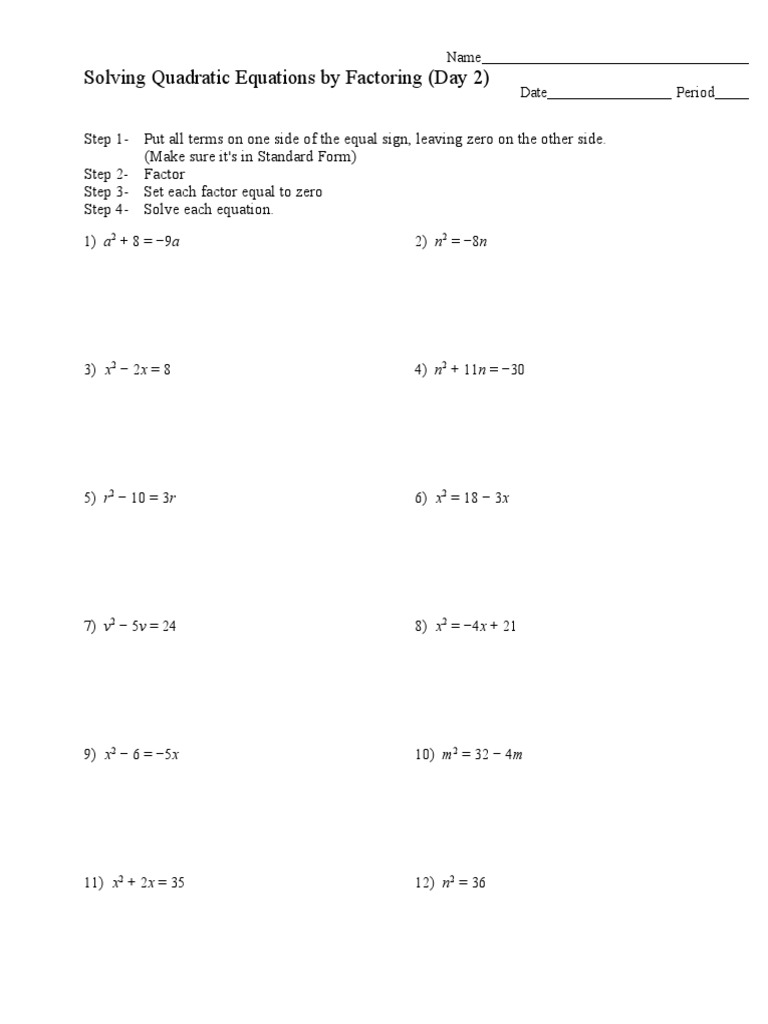 Solve Quadratic Equations by Factoring Day 2 | PDF | Mathematics ...