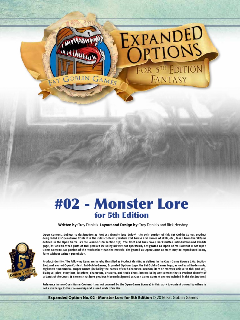 Expanded Options 02 - Monster Lore Skill For 5th Edition Fantasy | PDF ...