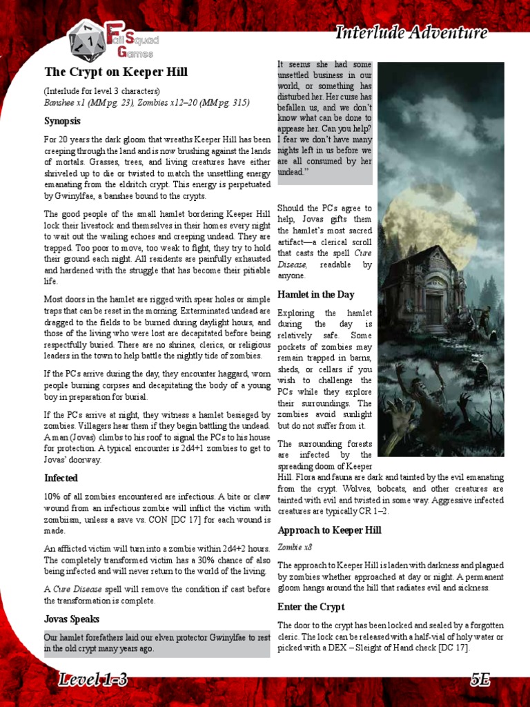 Fire Squad Games - Crypt On Keeper Hill (5E Interlude) | Download Free PDF | Zombies