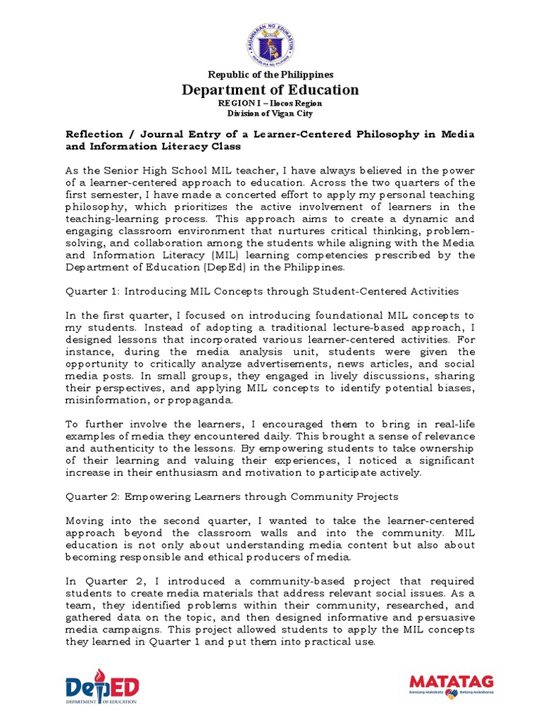 Reflection Journal Entry in Media and Information Literacy (MIL) - 1 | PDF | Learning ...