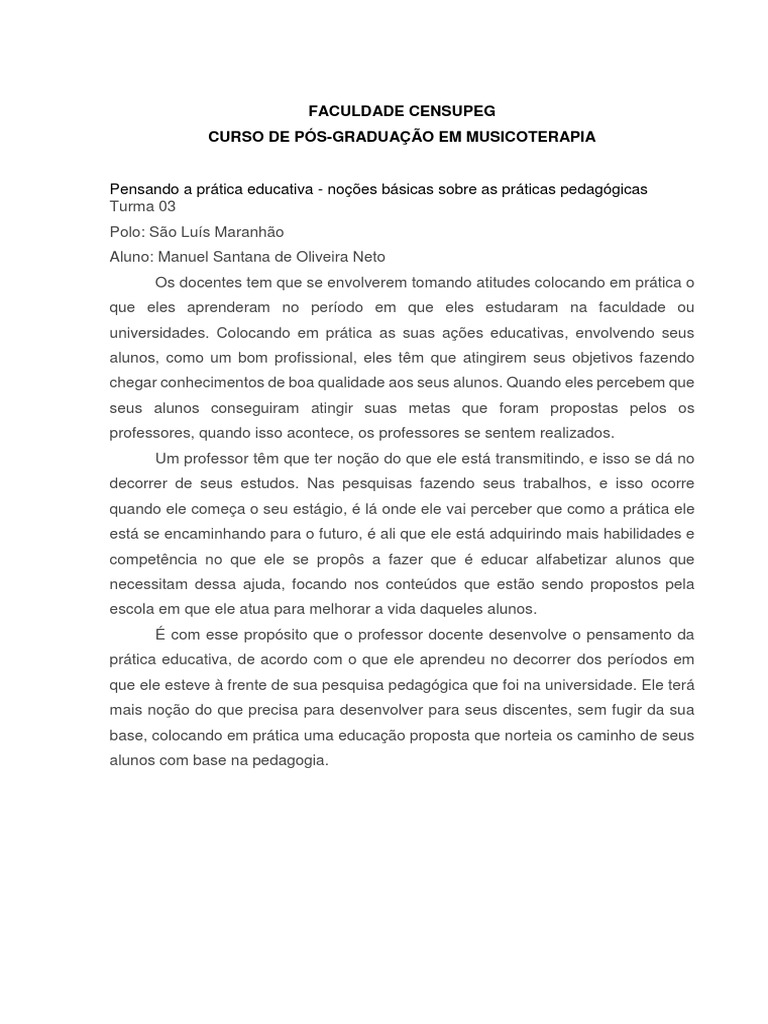 Pensando A Prática Educativa - Noções Básicas Sobre As Práticas ... Pensando A Prática Educativa - Noções Básicas Sobre As Práticas ...