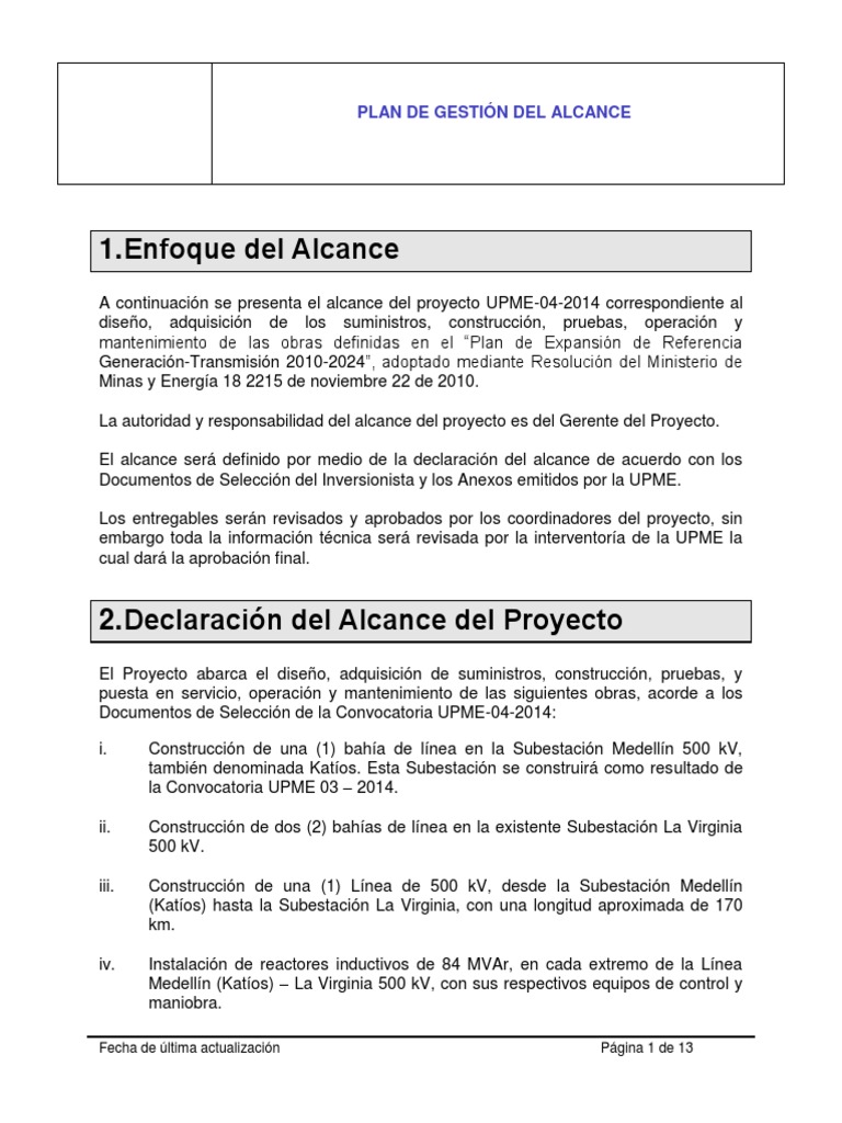 Plan de Gestión Del Alcance - Refuerzo Suroccidente 3-Jun-15 | PDF ...