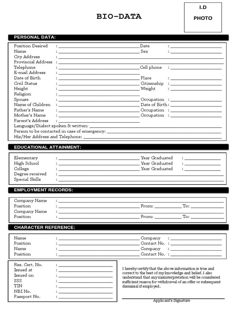 Biodata Forms | PDF
