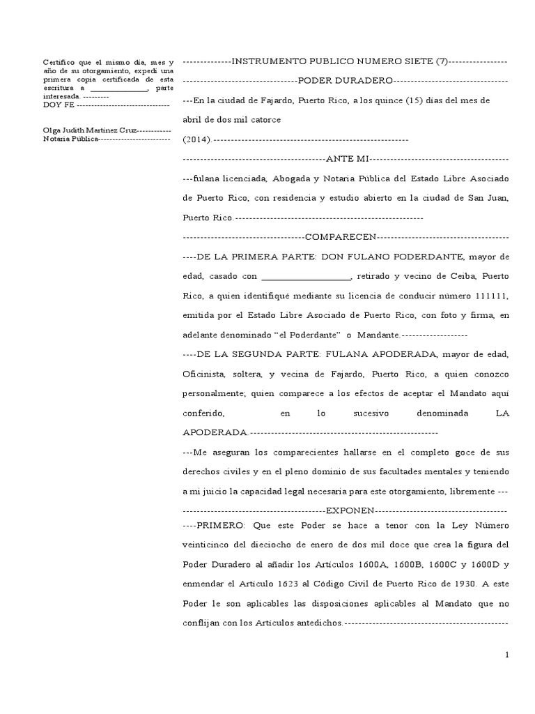 Poder Duradero Draft | PDF | Bancos | Propiedad