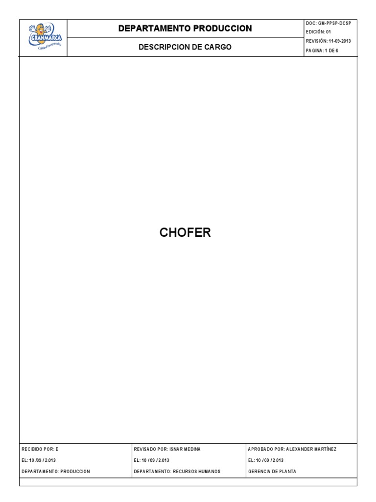 Descripcion de Cargo Coordinador (A) Produccion (Ejemplo) | PDF | Gestión de recursos humanos ...