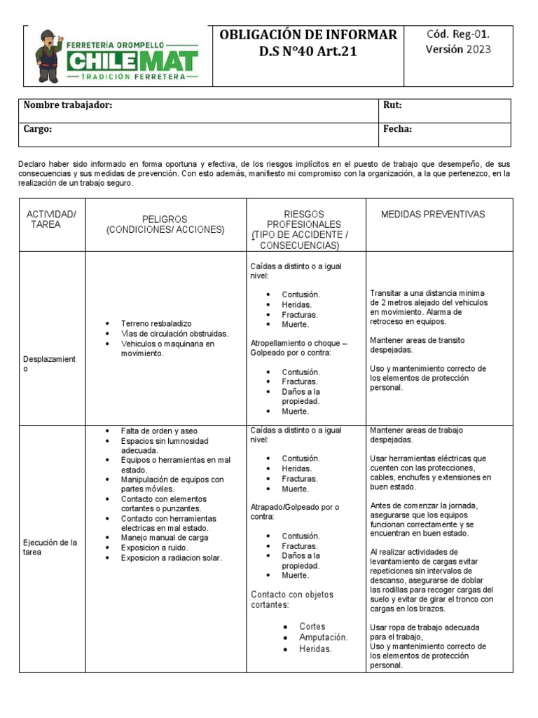 Reg-01 Obligación de Informar | PDF