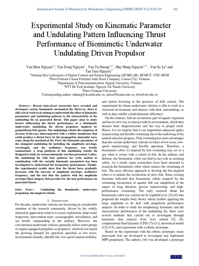Experimental Study On Kinematic Parameter and Undulating Pattern Influencing Thrust Performance ...