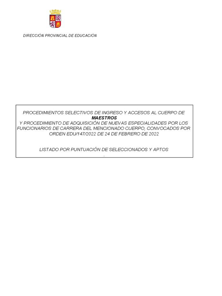 Listado Por Puntuación de Seleccionados y Aptos | PDF | Educación primaria