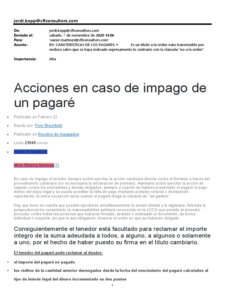 Acciones en Caso de Impago de Pagares | PDF | Pagaré | Deuda