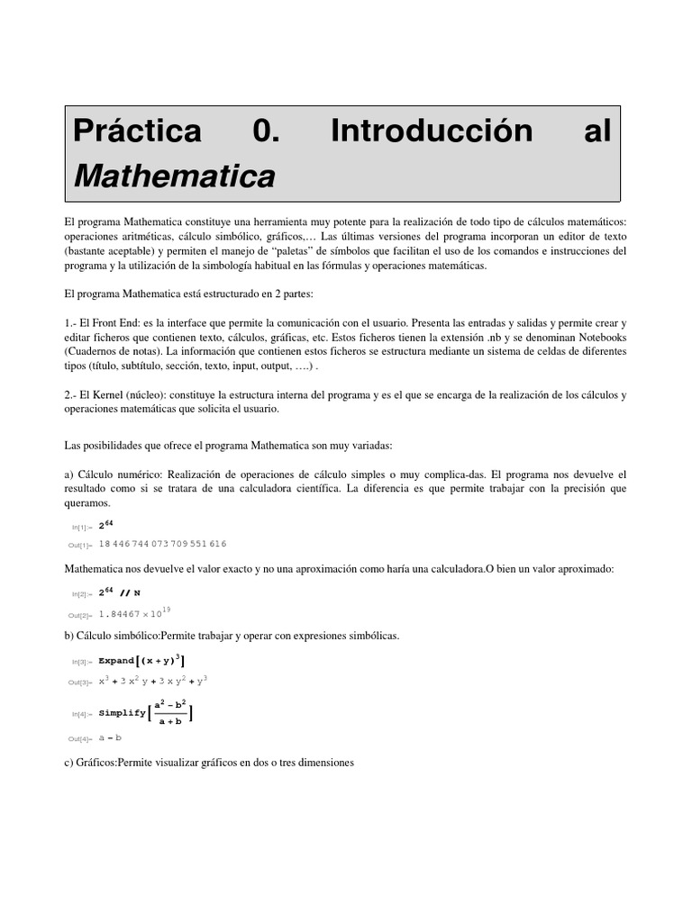 Practica01 - Introduccion Wolfram Mathematica | PDF | Álgebra | Informática