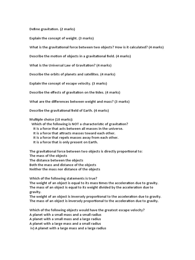 Understanding Gravitation and Weight Concepts | PDF