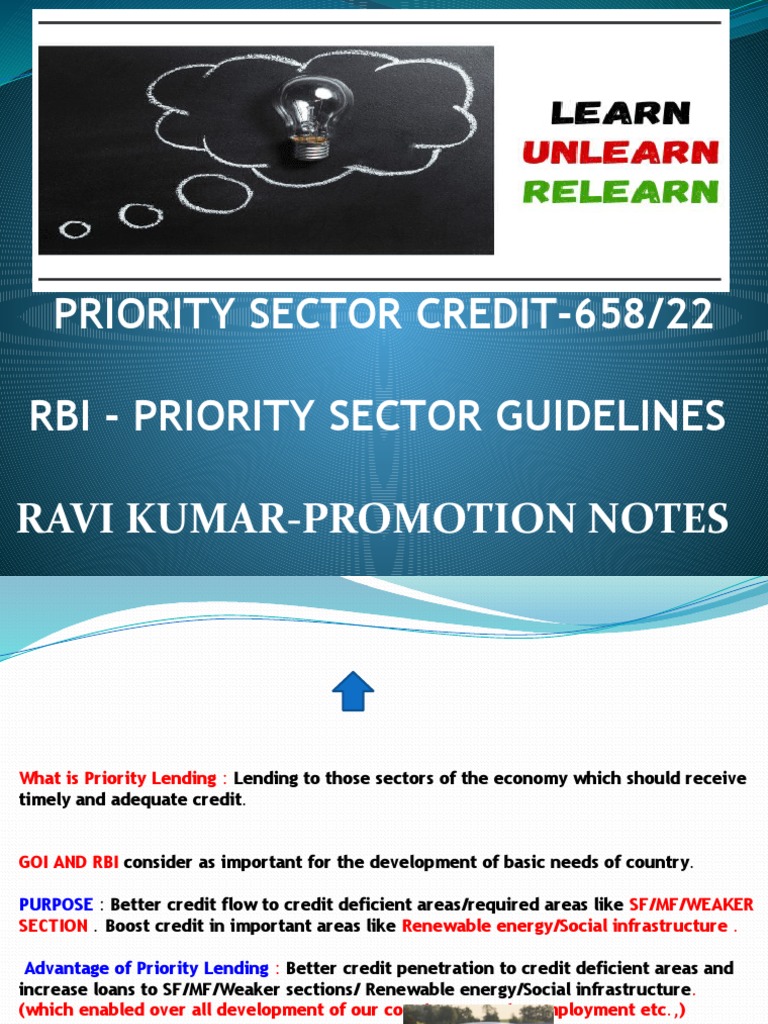 Priority Sector Lending Guide | PDF | Reserve Bank Of India | Banks